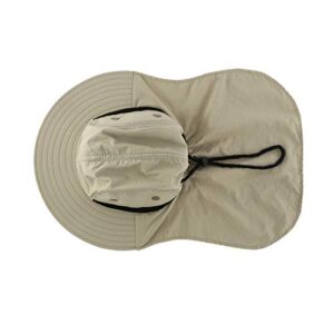 LLmoway Mens Outdoor Sun Protection Cap Wide Brim Breathable Mesh Boonie Hat with Neck Flap Khaki