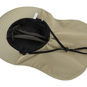 LLmoway Mens Outdoor Sun Protection Cap Wide Brim Breathable Mesh Boonie Hat with Neck Flap Khaki