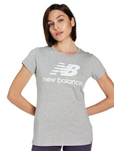 new balance women's nb essentials stacked logo short sleeve 19, athletic grey, large