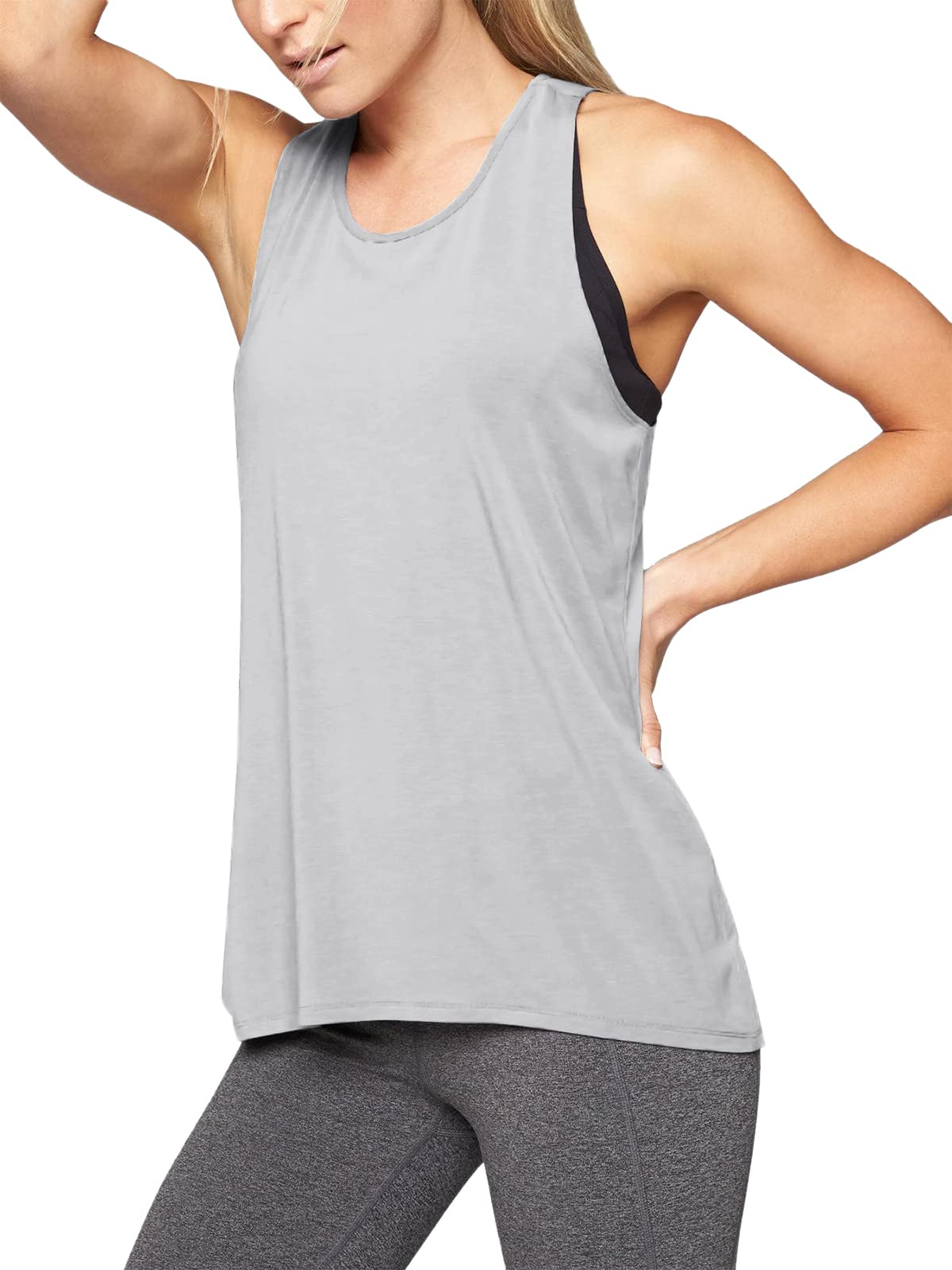 Mippo Workout Tank Tops for Women Loose Fit Yoga Tennis Shirts Athletic Exercise Tank Tops Cute Summer Clothes Athletic Sports Running Clothing for Women Gray M