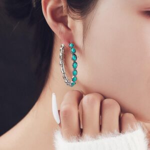 Turquoise Bohemian Metal Hoop Fashion Earring, Silver-Tone Faux Turquoise Hoop Earrings