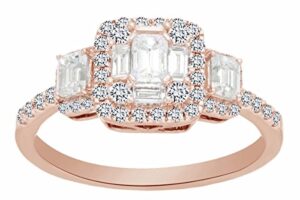 affy 14k solid rose gold emerald & round cut white natural diamond cluster engagement wedding ring 1 cttw ring size-11