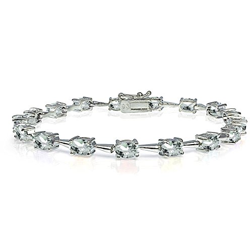 B. BRILLIANT Sterling Silver Light Aquamarine 6x4mm Oval Classic Link Tennis Bracelet for Women