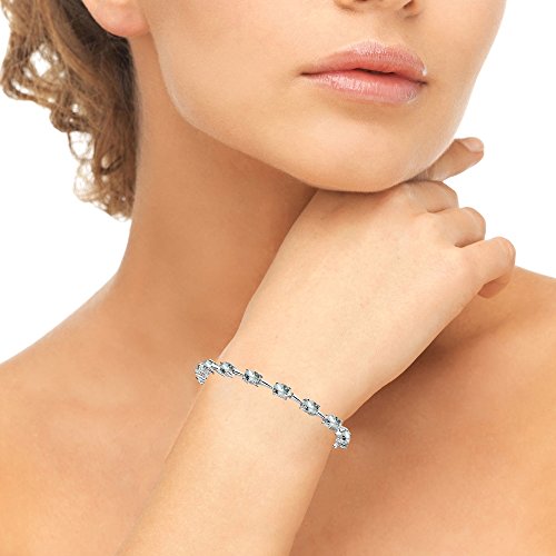 B. BRILLIANT Sterling Silver Light Aquamarine 6x4mm Oval Classic Link Tennis Bracelet for Women