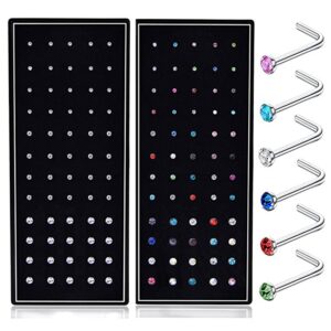 smuobt 120pcs 22g l shaped stainless steel nose studs rings piercing pin body jewelry 1.5mm 2mm 2.5mm a set white and colour