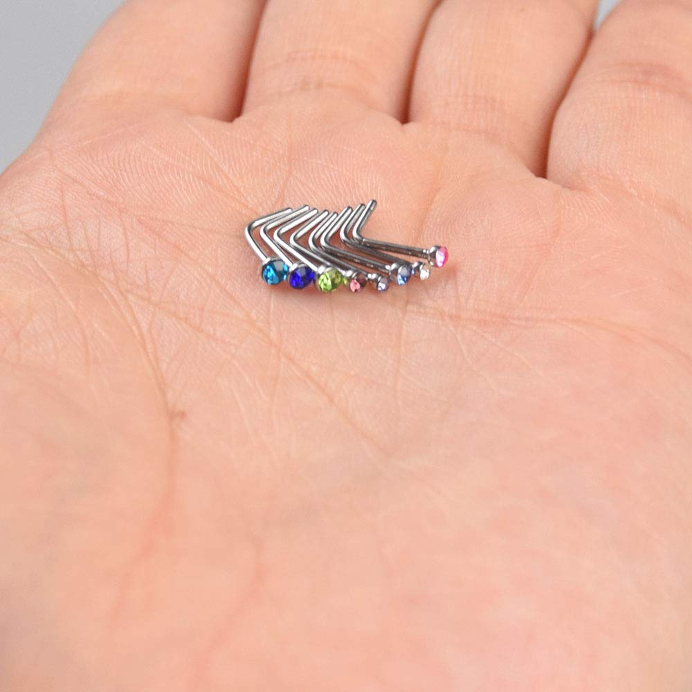 SMUOBT 120pcs 22G L Shaped Stainless Steel Nose Studs Rings Piercing Pin Body Jewelry 1.5mm 2mm 2.5mm a Set White and Colour