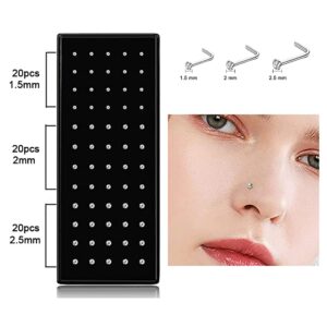 SMUOBT 120pcs 22G L Shaped Stainless Steel Nose Studs Rings Piercing Pin Body Jewelry 1.5mm 2mm 2.5mm a Set White and Colour