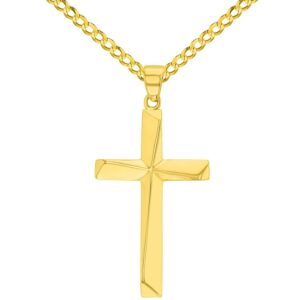 jewelry america solid 14k yellow gold elegant religious plain cross pendant with curb chain necklace, 20"