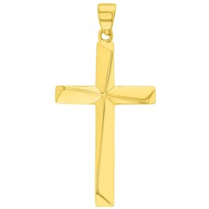 Jewelry America Solid 14K Yellow Gold Elegant Religious Plain Cross Pendant with Curb Chain Necklace, 20"