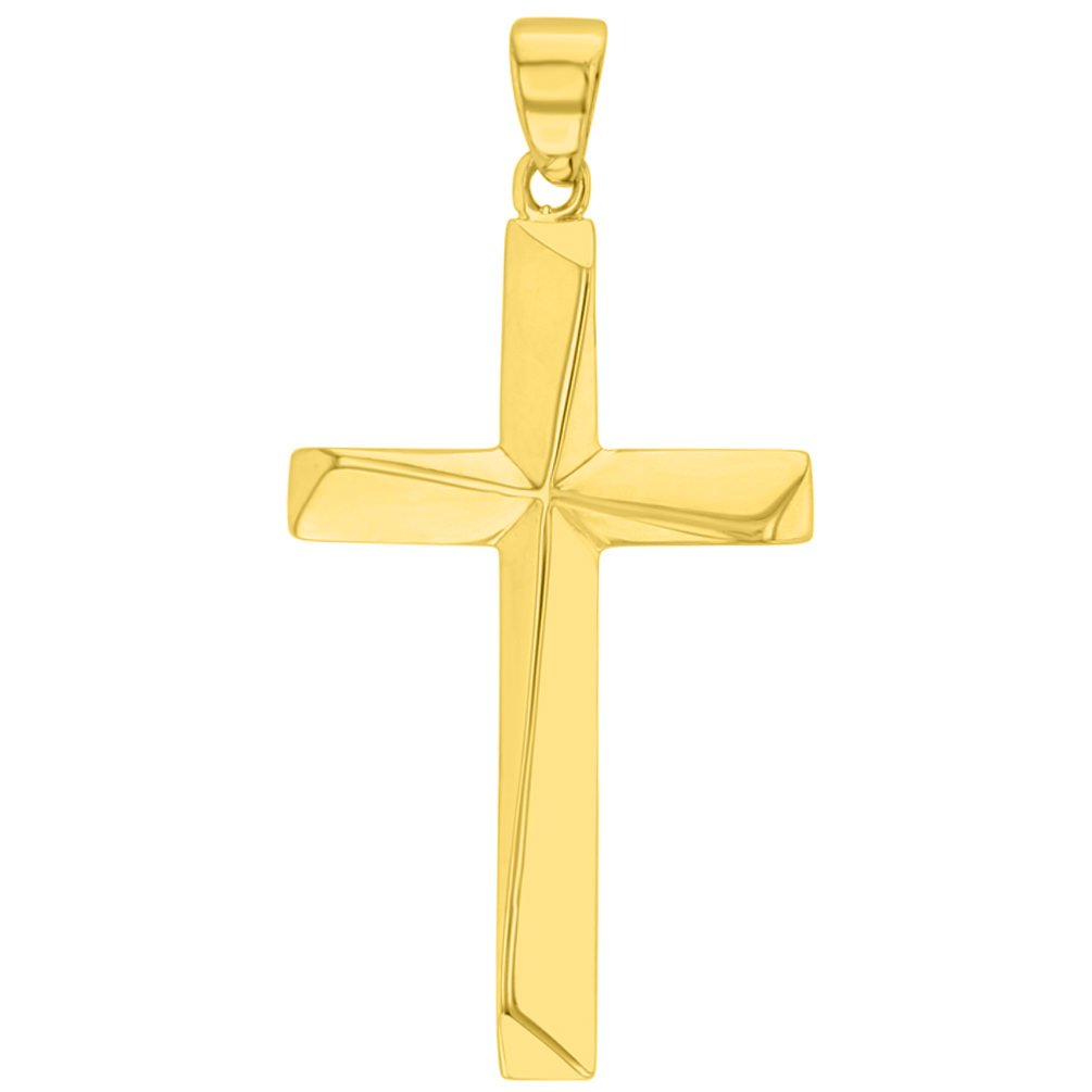 Jewelry America Solid 14K Yellow Gold Elegant Religious Plain Cross Pendant with Curb Chain Necklace, 20"