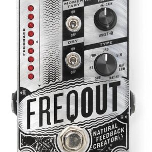 Digitech FREQOUT Natural Feedback Creator Pedal Bundle with 9V Power Supply, 2 Patch Cables and 6 Assorted Dunlop Picks