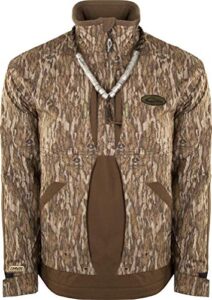 drake mens fleece lined guardian flex quarter zip hunting jacket, large, mossy oak bottomland