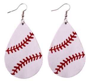 stylesilove womens teen girls baseball teardrop leather dangle earrings (white)