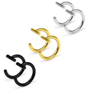 Ruifan 14G T Shaped Stainless Steel Gothic Clip on Non piercing Double Fake Cuff Lip Nose Ring Septum Hoop Women Girls Men 6pcs - Mix Color 1#