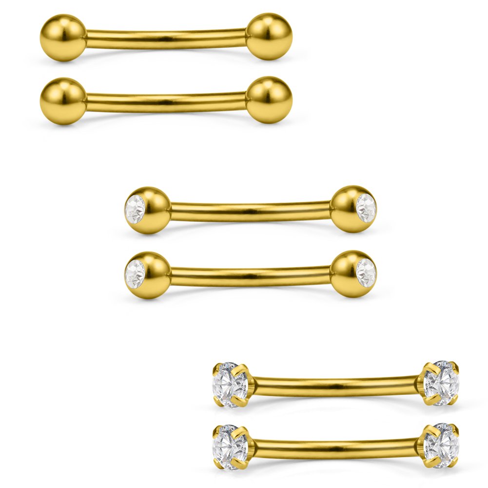 Ruifan 3 Pairs 16G Clear CZ Ball Curved Barbell Eyebrow Belly Lip Tragus Ring Piercing Jewelry 3/8"(10mm) - Gold