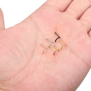 Ruifan 5PCS 18G Mix Color 316L Surgical Steel Nose Screw Studs Rings Curved Piercing Jewelry with 1.5mm Flat