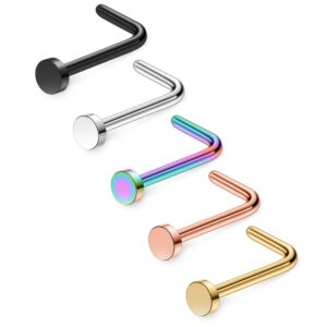 ruifan 5pcs 18g mix color 316l surgical steel nose l shaped studs rings curved piercing jewelry with 2.5mm flat