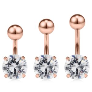 ruifan 14g 316l surgical steel four prong-set clear cz with shiny ball top belly earring navel button rings short bar 6mm 8mm 10mm 3pcs - rose gold