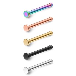 ruifan 5pcs 20g mix color 316l surgical steel nose bone studs rings pin piercing jewelry with 1.5mm flat