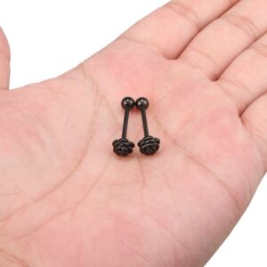 Ruifan 2pcs Vintage Flower Rose Straight Barbell Nipple Tongue Ring Piercing 14G 5/8"(16mm) - Black