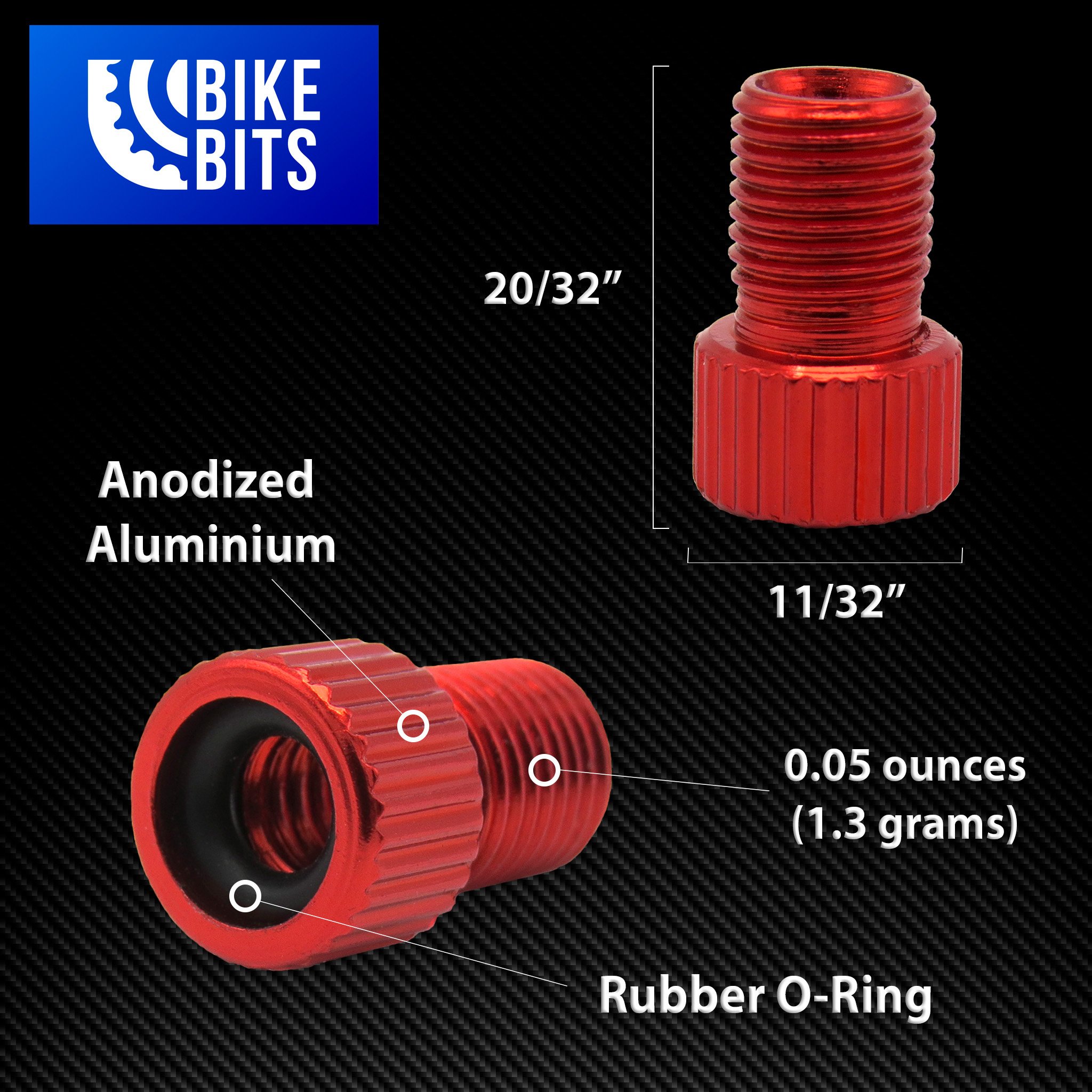 Bike Bits Presta Valve Adapter - Convert Presta to Schrader - French/UK to US - Inflate Tire Using Standard Pump or Air Compressor (5 Pack) (Red)