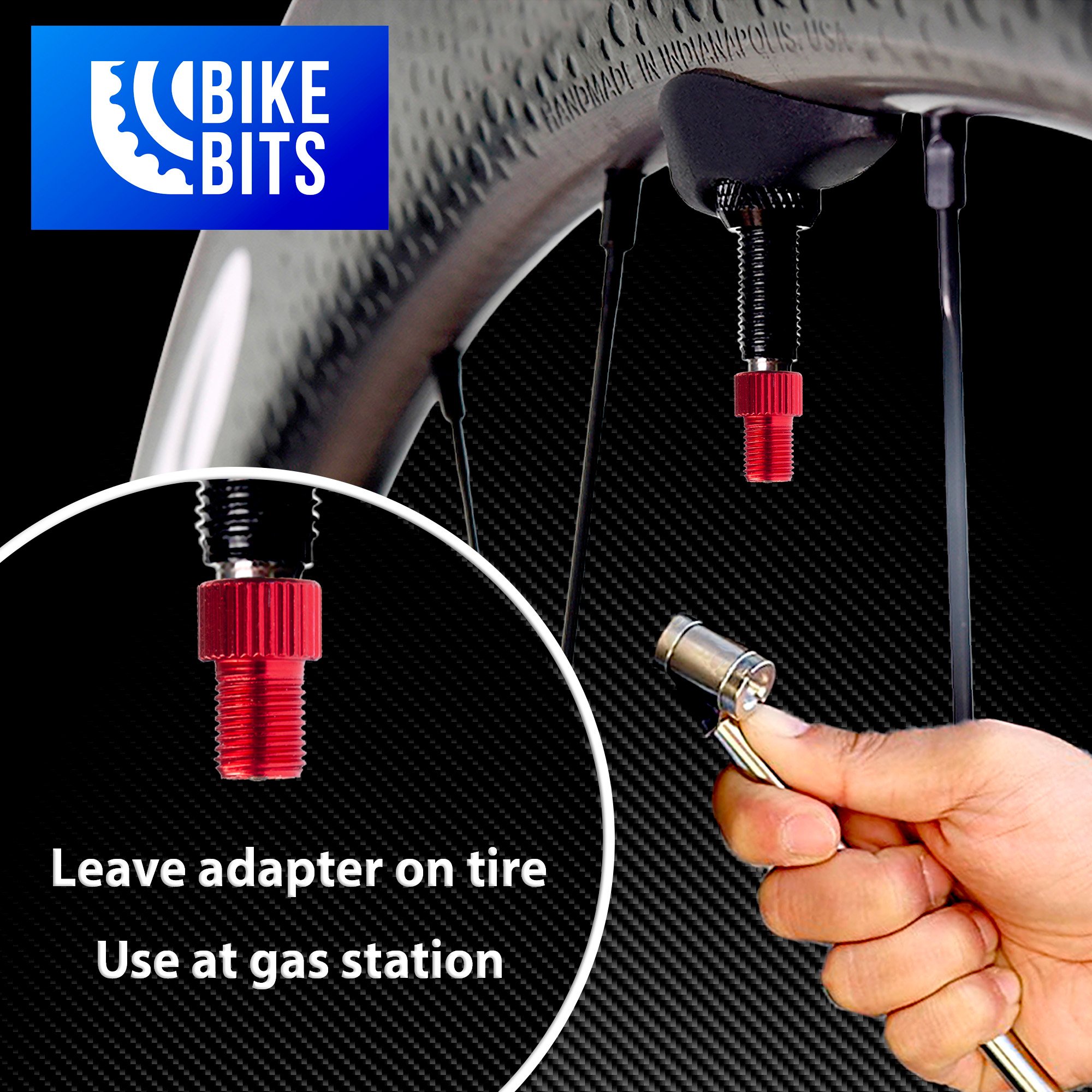 Bike Bits Presta Valve Adapter - Convert Presta to Schrader - French/UK to US - Inflate Tire Using Standard Pump or Air Compressor (5 Pack) (Red)