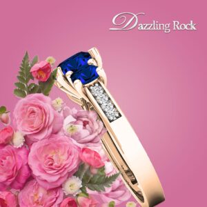 Dazzlingrock Collection 7 MM Centre & 4 MM Side Round Lab Created Blue Sapphire with Natural White Diamond Women Three Stone Engagement Ring | 14K Rose Gold, Size 7