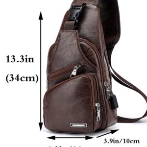 Rullar PU Sling Bags Chest Shoulder Crossbody Messenger Travel Hiking Multipurpose Daypack Purse Backpack for Mens Dark Brown