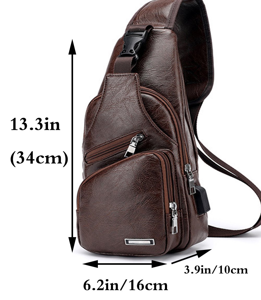 Rullar PU Sling Bags Chest Shoulder Crossbody Messenger Travel Hiking Multipurpose Daypack Purse Backpack for Mens Dark Brown