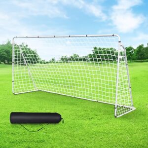 f2c soccer net 12 x 6 soccer goal for backyard, steel frame for kids, adult portable shooting training aid with carry bag,ground stakes waterproof