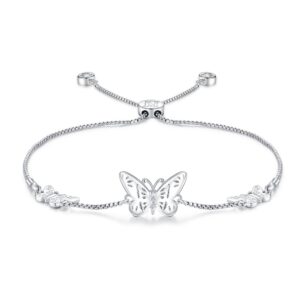 ninamaid silver butterfly charms expandable bolo bracelet with sparkling cubic zirconia adjustable white gold plated women jewelry