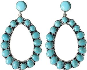 turquoise bohemian dangle metal large oval earring