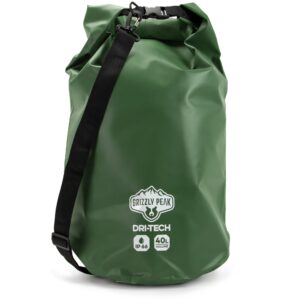 grizzly peak dri-tech waterproof ip 66 lightweight roll-top sack dry bag with adjustable straps, 40 l