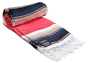 benevolence la mexican blanket, authentic handwoven yoga blanket & outdoor blanket, made by traditional mexican artisans, saddle blanket, beach blanket, picnic blanket, & car blanket 75 x 52 - coral