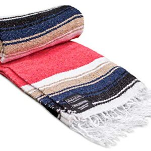 Benevolence LA Mexican Blanket, Authentic Handwoven Yoga Blanket & Outdoor Blanket, Made by Traditional Mexican Artisans, Saddle Blanket, Beach Blanket, Picnic Blanket, & Car Blanket 75 x 52 - Coral