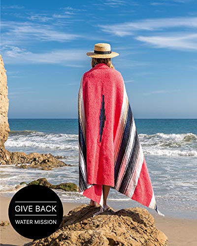 Benevolence LA Mexican Blanket, Authentic Handwoven Yoga Blanket & Outdoor Blanket, Made by Traditional Mexican Artisans, Saddle Blanket, Beach Blanket, Picnic Blanket, & Car Blanket 75 x 52 - Coral