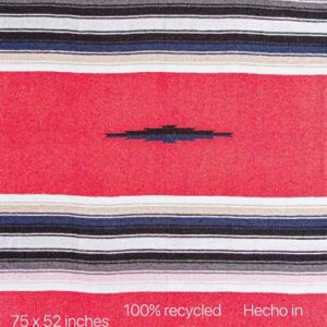 Benevolence LA Mexican Blanket, Authentic Handwoven Yoga Blanket & Outdoor Blanket, Made by Traditional Mexican Artisans, Saddle Blanket, Beach Blanket, Picnic Blanket, & Car Blanket 75 x 52 - Coral