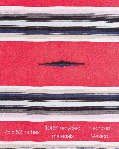 Benevolence LA Mexican Blanket, Authentic Handwoven Yoga Blanket & Outdoor Blanket, Made by Traditional Mexican Artisans, Saddle Blanket, Beach Blanket, Picnic Blanket, & Car Blanket 75 x 52 - Coral