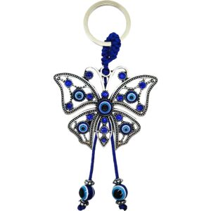 luckboostium evil eye keychain, blue butterfly keychain accessories with rhinestones, bag charms for handbags, purse decorations, car keychain, home & car hanging ornament, evil eye gifts for women