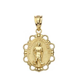 saint collection 10k yellow gold st lazarus pray for us religious oval medal pendant