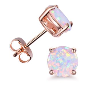 cerslimo multi colors fire opal stud earrings birthstone earrings for women 8mm (rose gold)