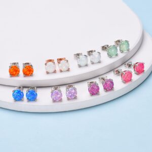 CERSLIMO Multi Colors fire Opal Stud Earrings Birthstone Earrings For Women 8mm (Rose Gold)