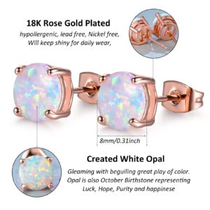 CERSLIMO Multi Colors fire Opal Stud Earrings Birthstone Earrings For Women 8mm (Rose Gold)