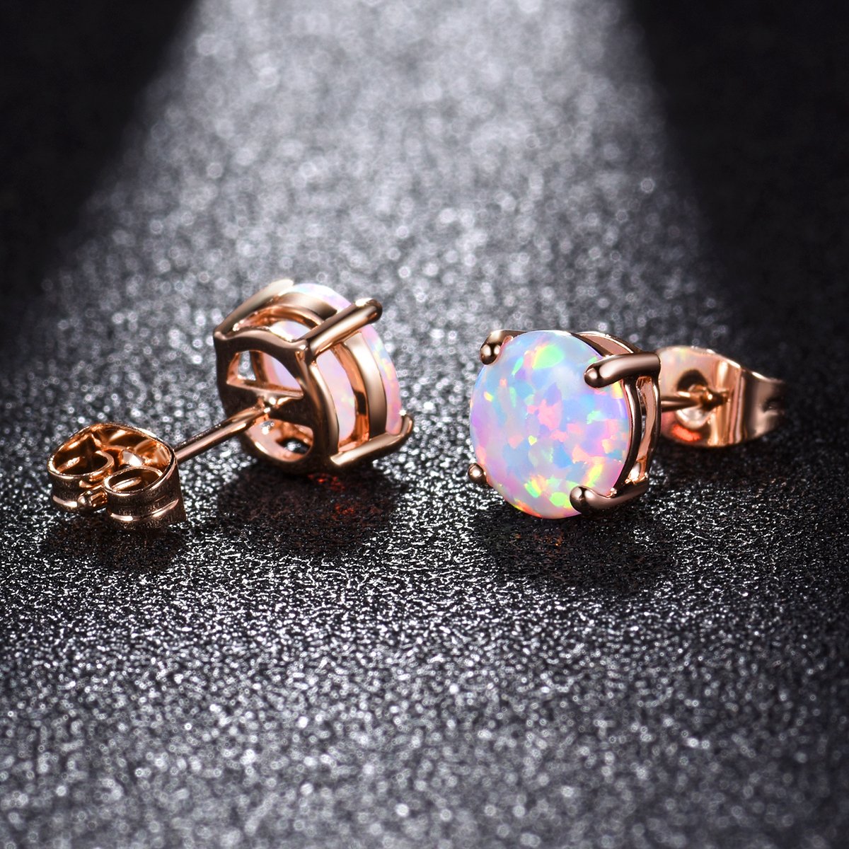 CERSLIMO Multi Colors fire Opal Stud Earrings Birthstone Earrings For Women 8mm (Rose Gold)