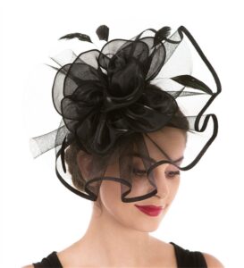 fascinator women's organza church kentucky derby british bridal tea party wedding hat summer ruffle hat(hj2-black)