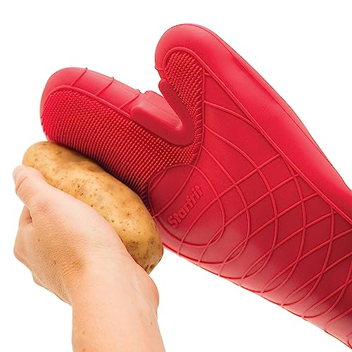 Starfrit 092815-006-0000 2-in-1 12" Silicone Oven Mitt, Red