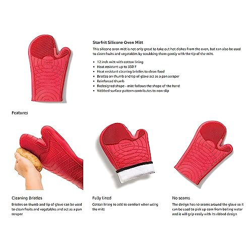 Starfrit 092815-006-0000 2-in-1 12" Silicone Oven Mitt, Red