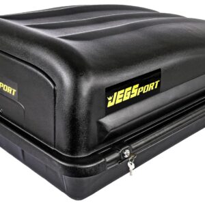 JEGS Rooftop Cargo Carrier for Car Storage - Small Roof Rack Cargo Carrier - Heavy Duty Weatherproof Storage - Made in USA - 10 Cubic Ft - 110 Lb Capacity - Zero Tool Easy Assembly - Aero Design