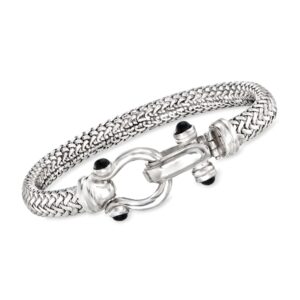 ross-simons italian sterling silver horsebit bracelet with black onyx. 8 inches