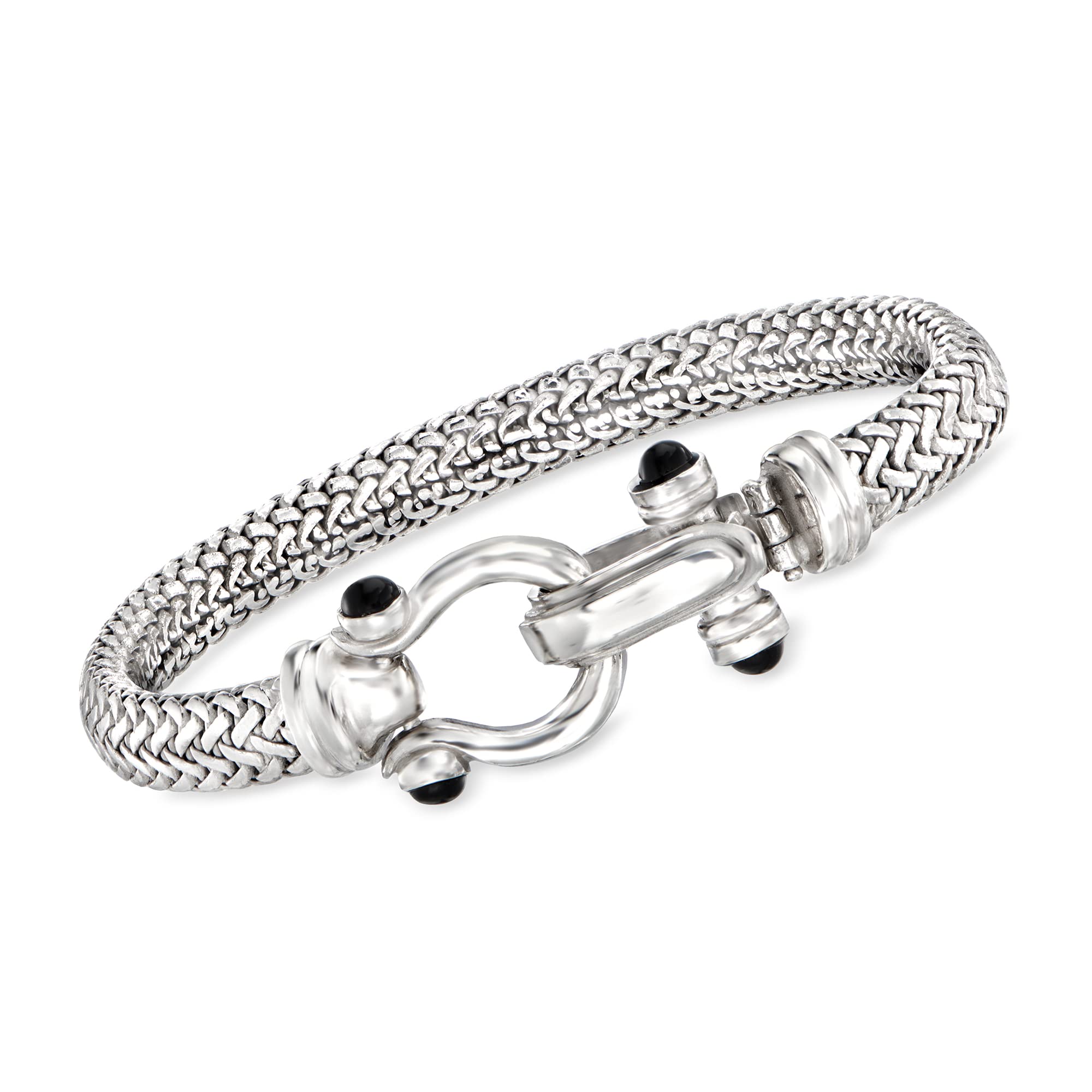 Ross-Simons Italian Sterling Silver Horsebit Bracelet With Black Onyx. 8 inches